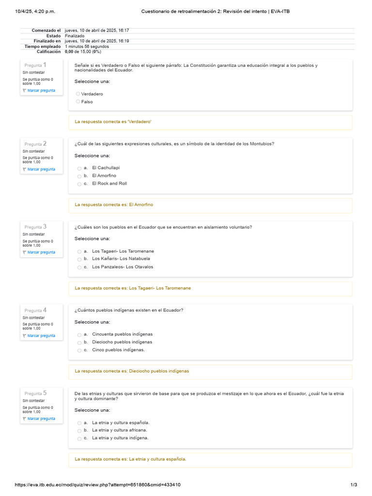 Cuestionario de Retroalimentación 2 - Revisión Del Intento - EVA-ITB | PDF