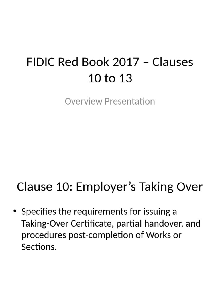 FIDIC Clauses 10 To 13 Presentation | PDF