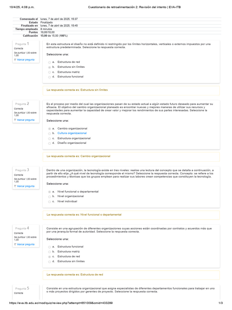 Cuestionario de Retroalimentación 2 - Revisión Del Intento - EVA-ITB ...