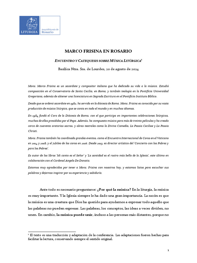 Marco Frisina: Música Litúrgica y Fe | PDF