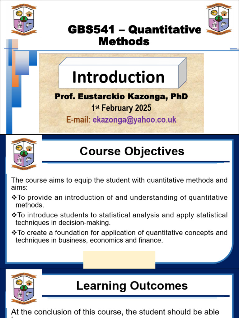 GBS541 Quantitative Methods Course Outline | PDF | Statistics | Level ...