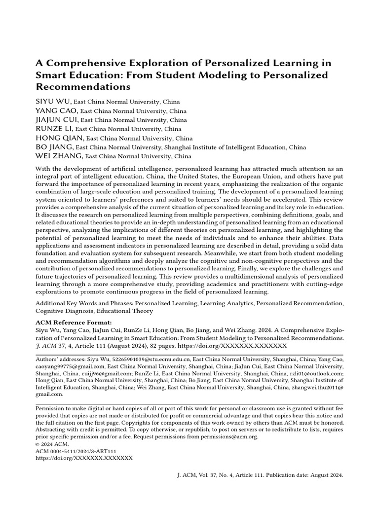 A Comprehensive Exploration of Personalized Learning in smart education | PDF | Learning Styles ...