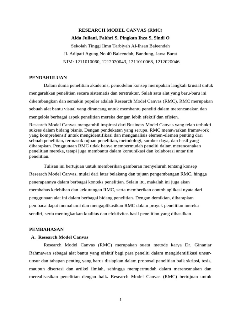 KLMPK 5. Research Model Canvas (RMC) | PDF