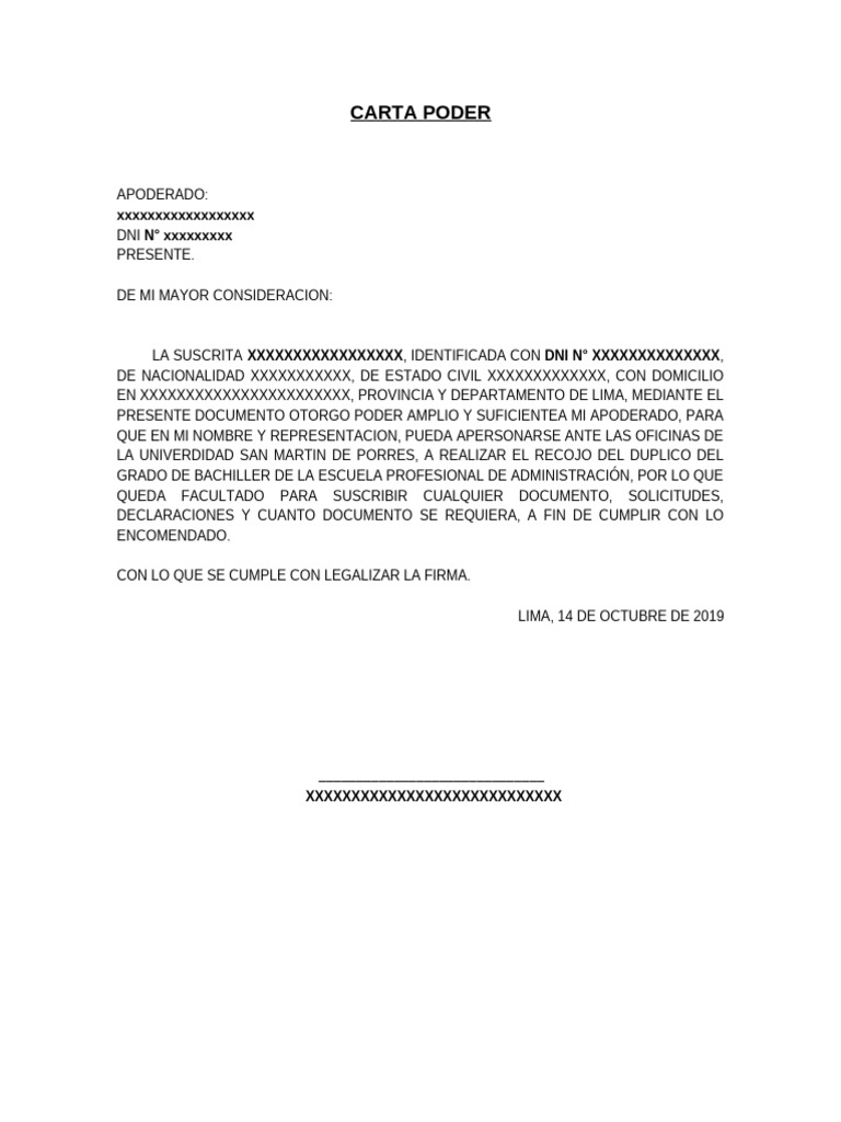 Modelo de Carta Poder para Apoderado | PDF