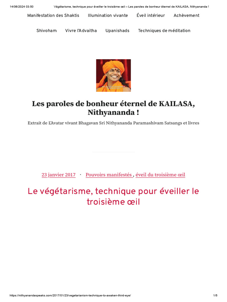 Végétarisme, Technique Pour Éveiller Le Troisième Œil - Les Paroles de ...