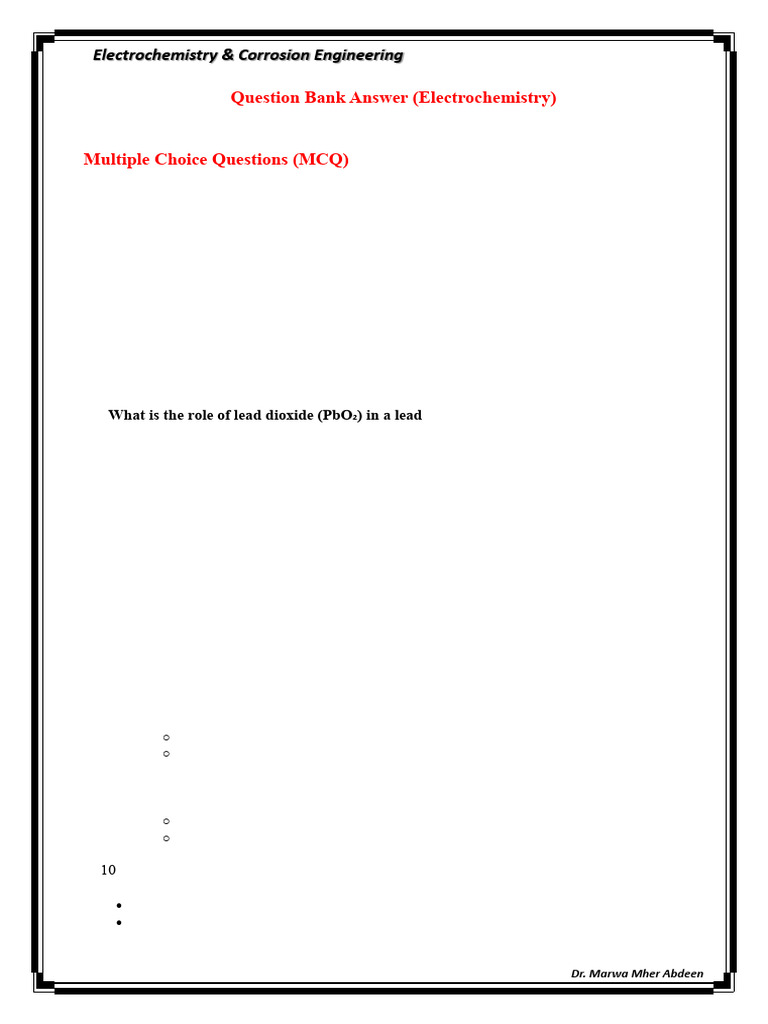 Electrochemistry Question Bank | PDF | Fuel Cell | Electrochemistry