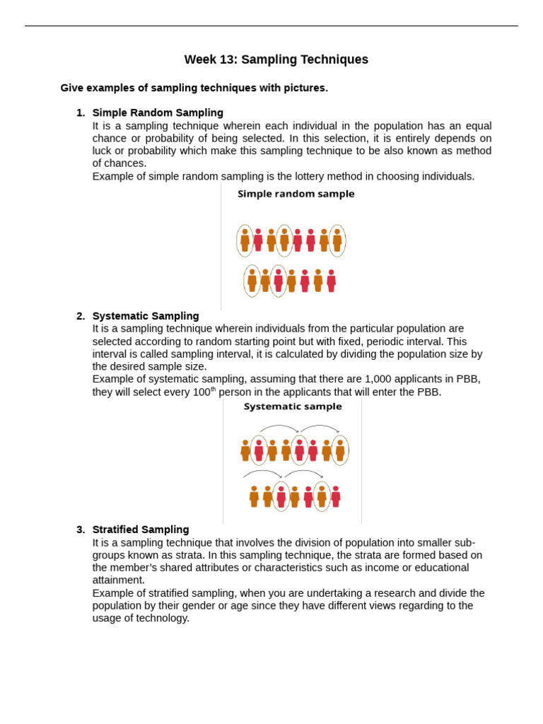 Week 13 Sampling Techniques | PDF | Sampling (Statistics) | Techniques