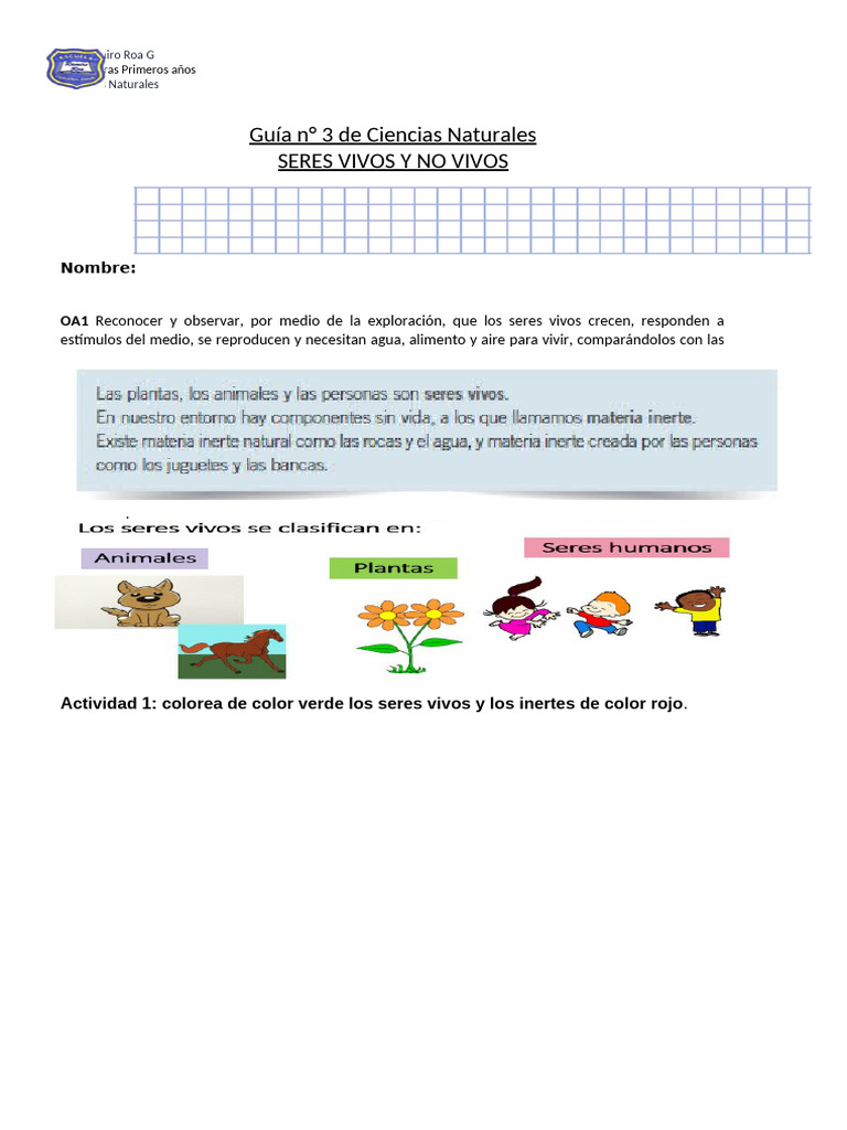 Guia 3 Ciencias Seres Vivos y No Vivos | PDF