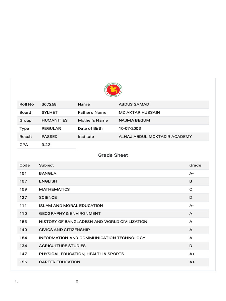 SSC MarkSheet | PDF