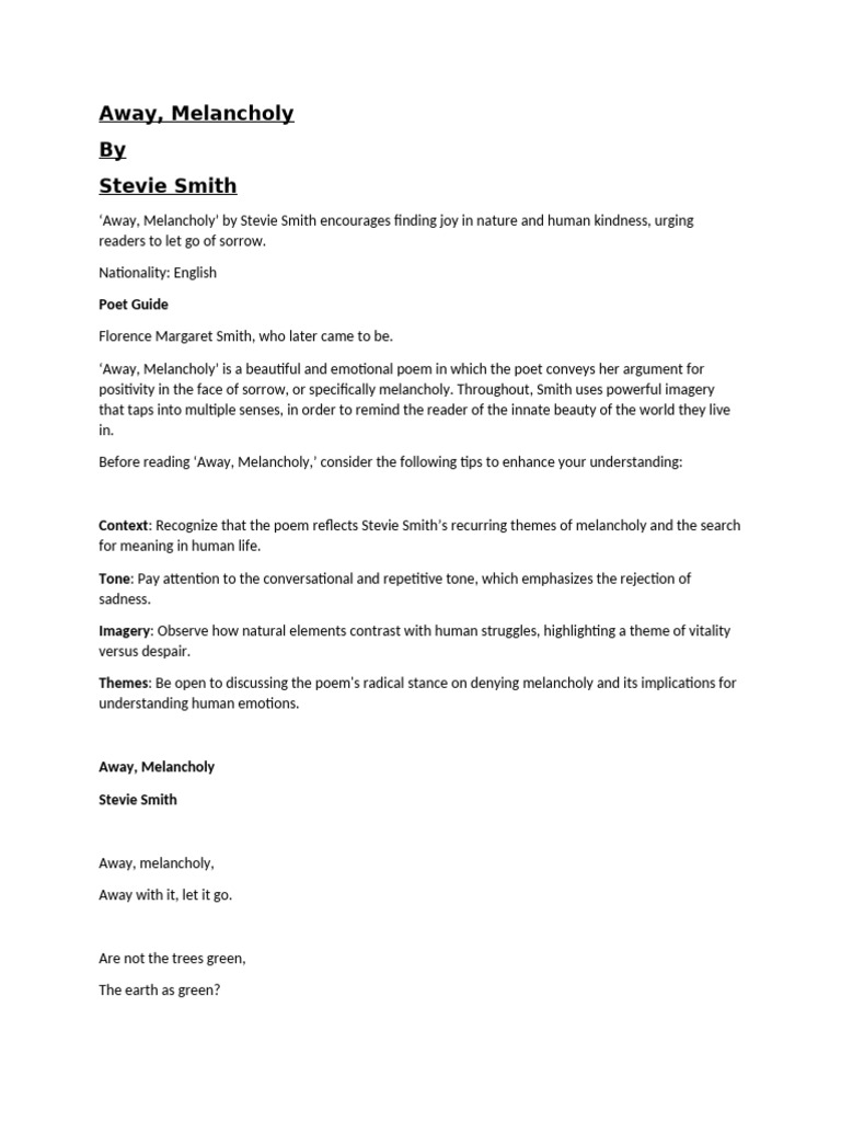 Away, Melancholy by Stevie Smith | PDF | Poetry