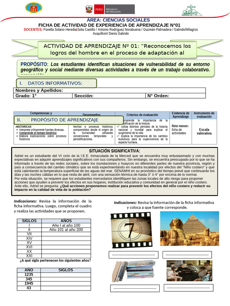 1°CC.SS FICHA DE ACTIVIDADES (1) | PDF | Aprendizaje