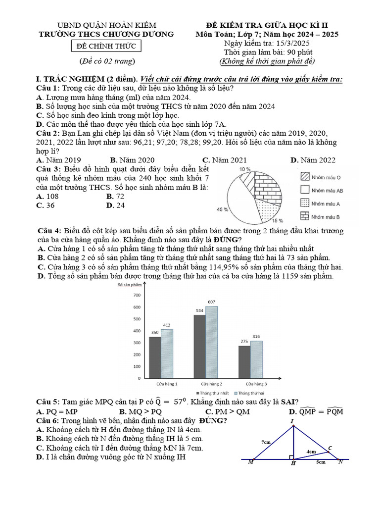 De Giua Hoc Ki 2 Toan 7 Nam 2024 2025 Truong Thcs Chuong Duong Ha Noi | PDF