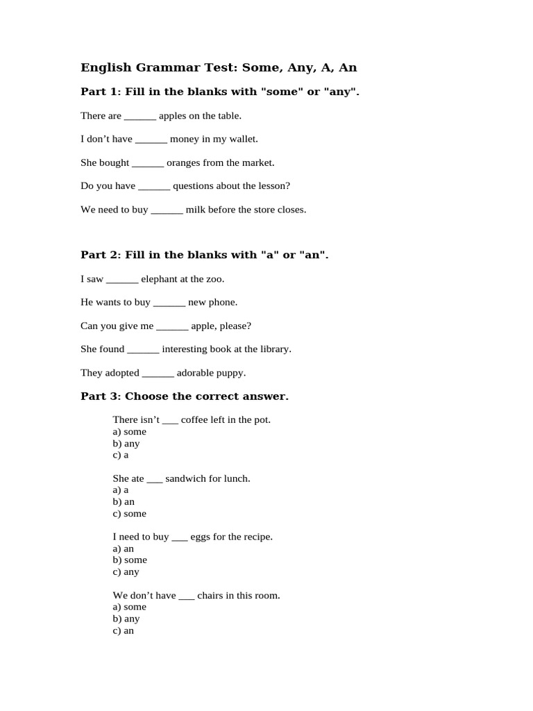 Some - Any - English Grammar Test | PDF