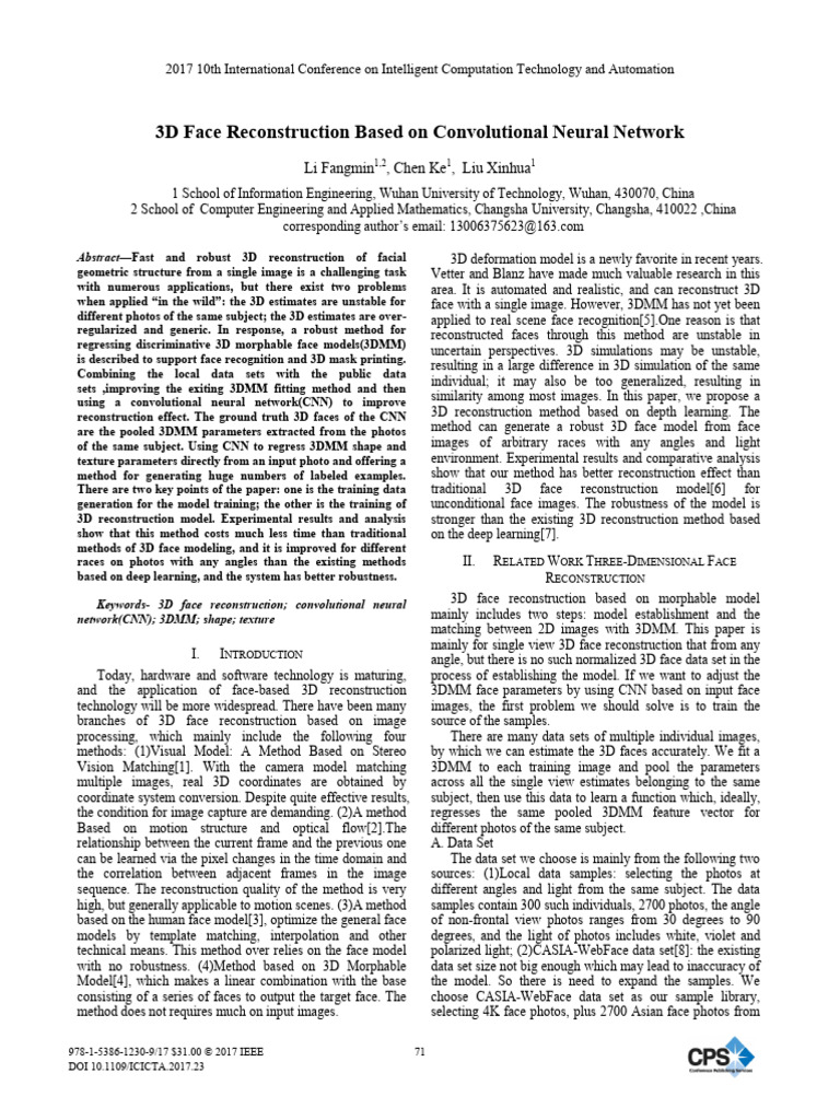 3D Face Reconstruction Based On Convolutional Neural Network | PDF | 3 D Computer Graphics ...