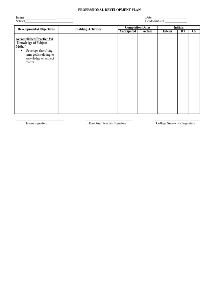 Professional Development Plan for Interns | PDF