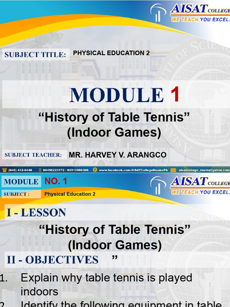 HVA_Module1-PE2.pptx | PDF | Table Tennis | Ball Games