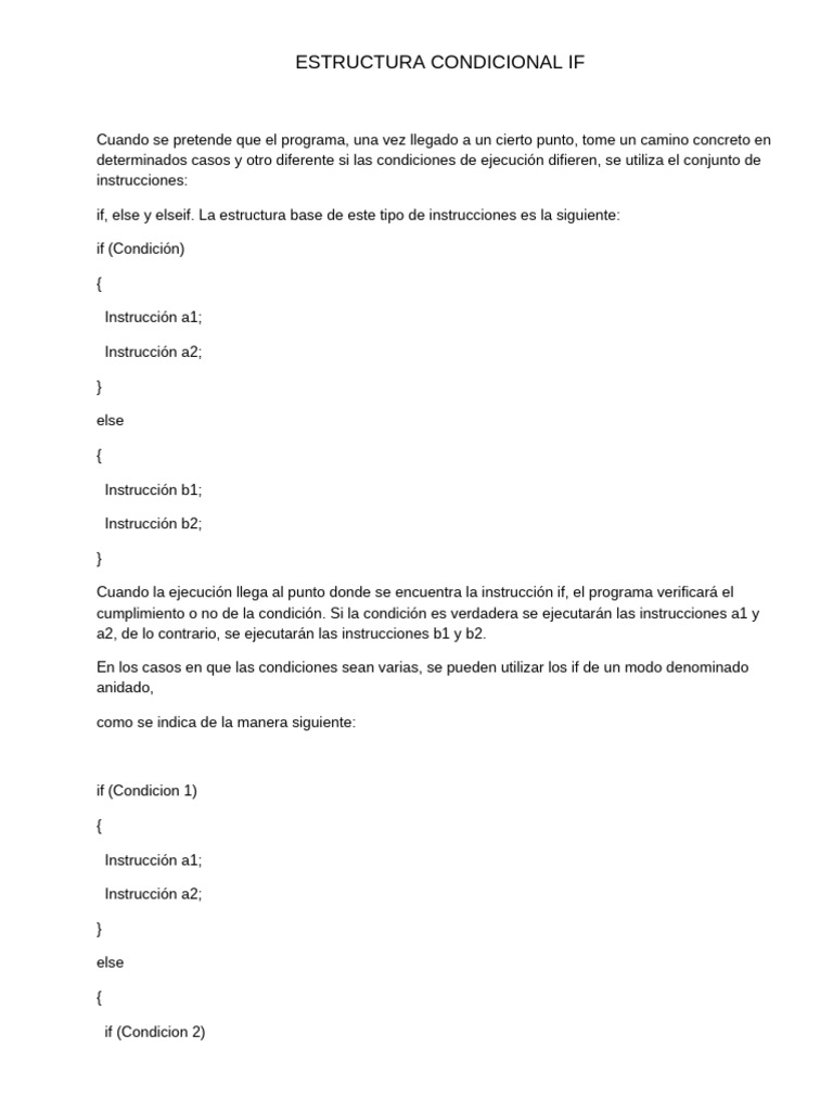 Estructura Condicional If en Programación | PDF | Flujo de control ...