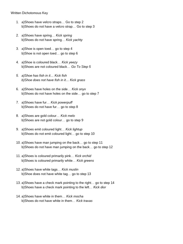Written Dichotomous Key Template | PDF