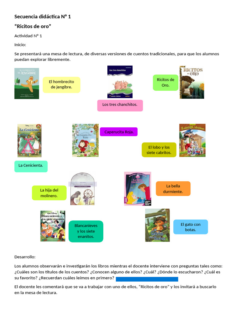 Secuencia didáctica N°1 Ricitos de oro 2 | PDF | Ricitos de oro y los ...