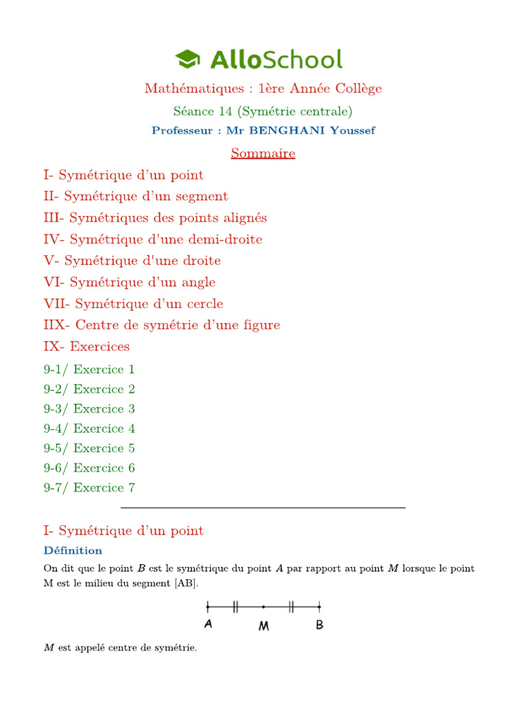 Seance 14 Symetrie Centrale 1 | PDF
