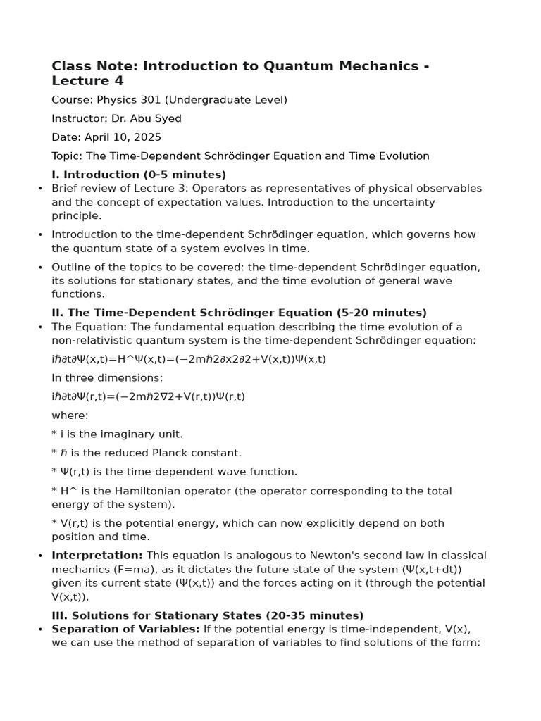 Introduction To Quantum Mechanics - Lecture 4 | PDF | Wave Function ...