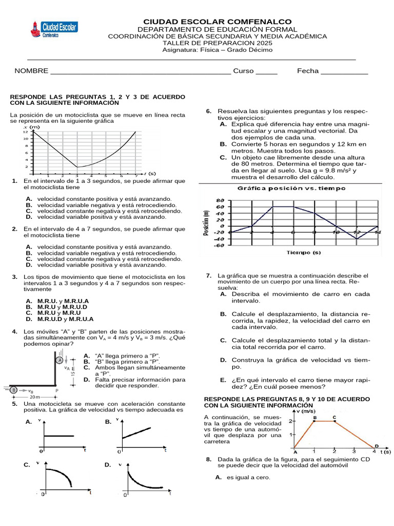 1er Taller de Preparacion Física 10° | PDF | Velocidad | Mecánica