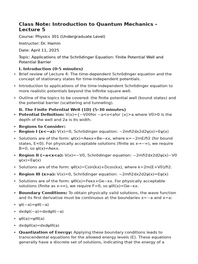 Introduction To Quantum Mechanics - Lecture 5 | PDF | Theoretical ...