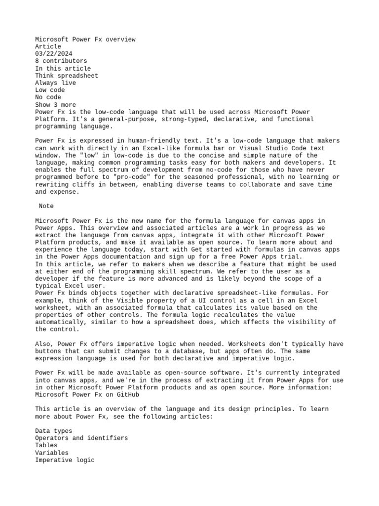 Microsoft Power FX Overview | PDF | Spreadsheet | Microsoft Excel