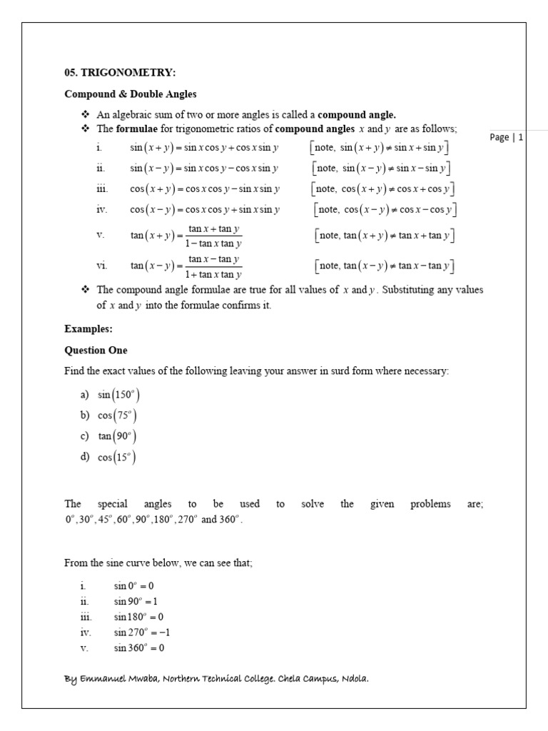 05 Trigonometry Compound and Double Angles_241008_153809 | PDF ...