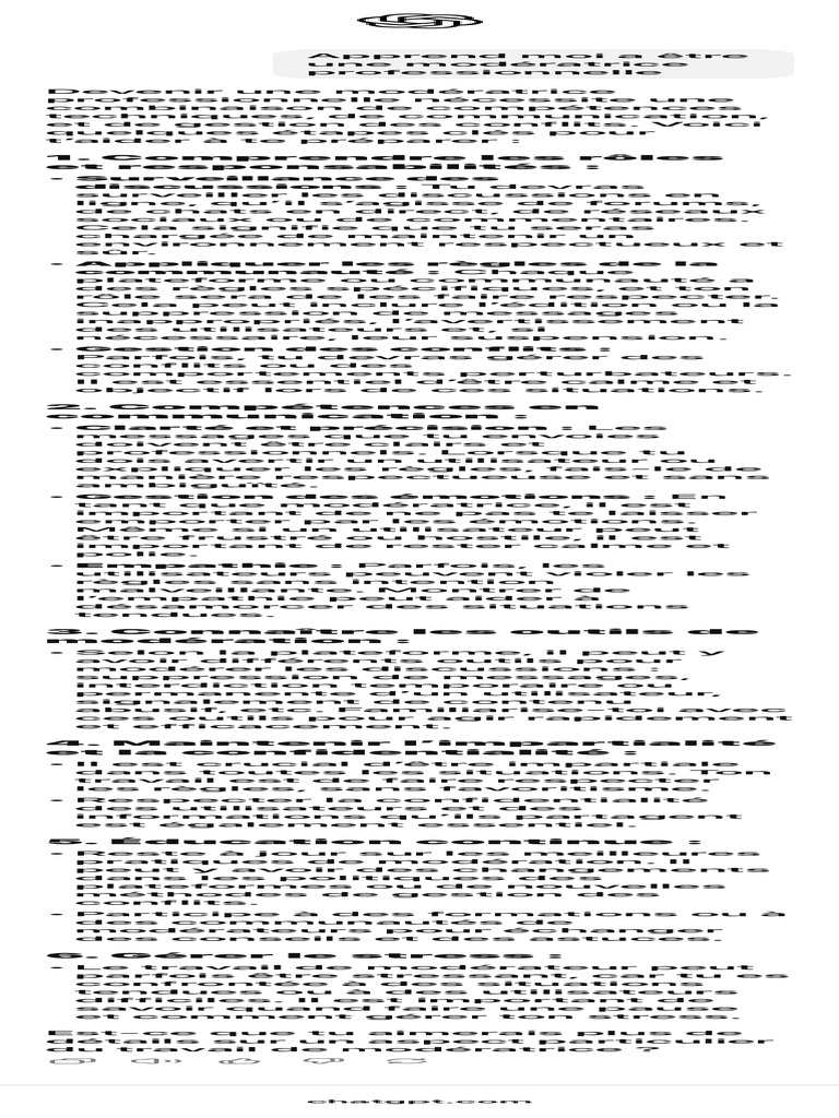Devenir Modératrice Professionnelle | PDF