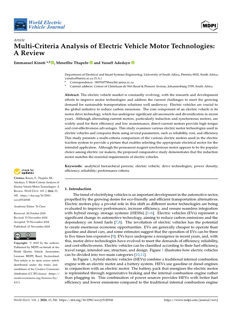 Multi-Criteria Analysis of Electric Vehicle Motor | PDF | Electric Vehicle | Electric Motor
