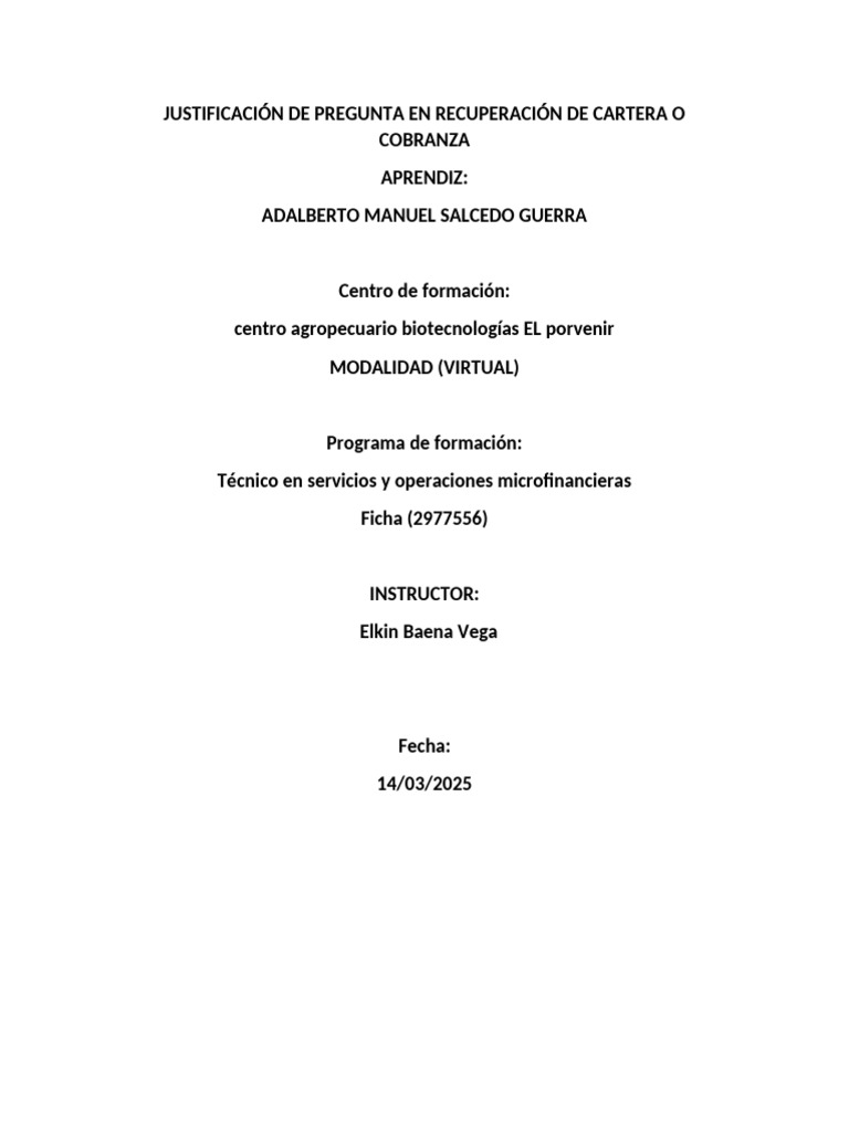 Justificación de Pregunta en Recuperación de Cartera o Cobranza | PDF