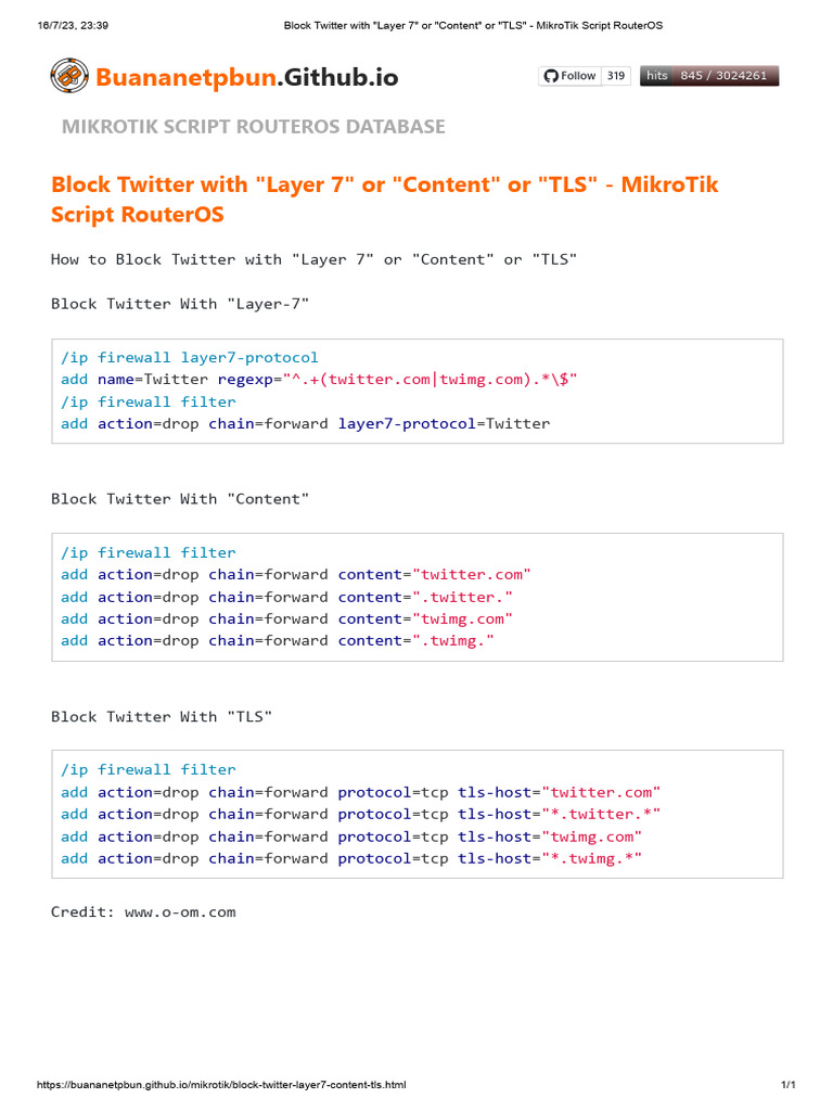 Block Twitter Layer 7 or Content or TLS MikroTik | PDF