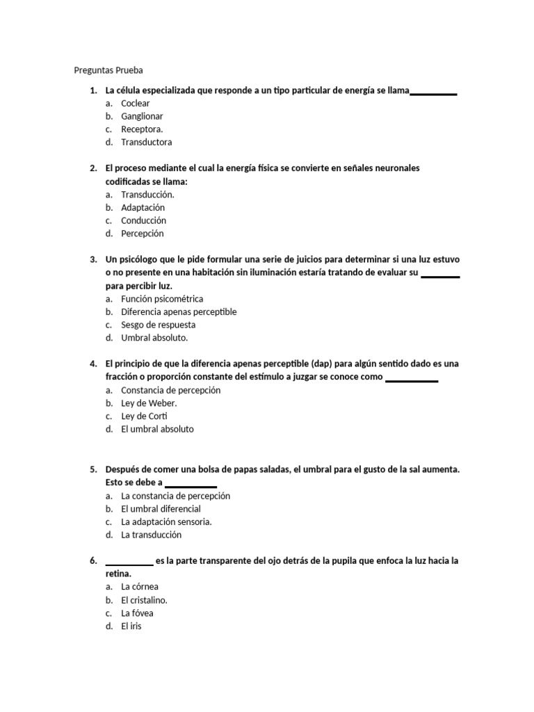 Psico Preguntas | PDF | Percepción | Escuchando