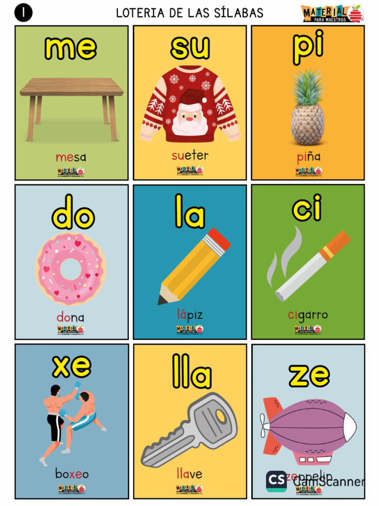Loteria de Las Silabas Simples | PDF