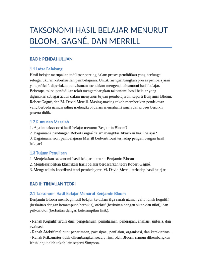 Taksonomi Hasil Belajar Bloom Gagne Merrill | PDF