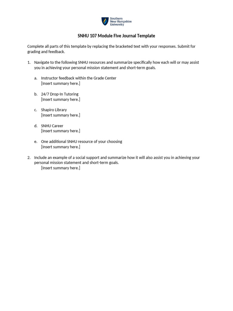 SNHU 107 Module Five Journal Template | PDF