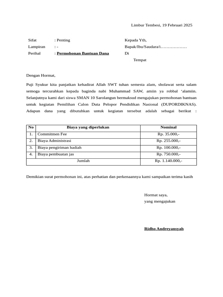 Surat Permohonan Ridho | PDF