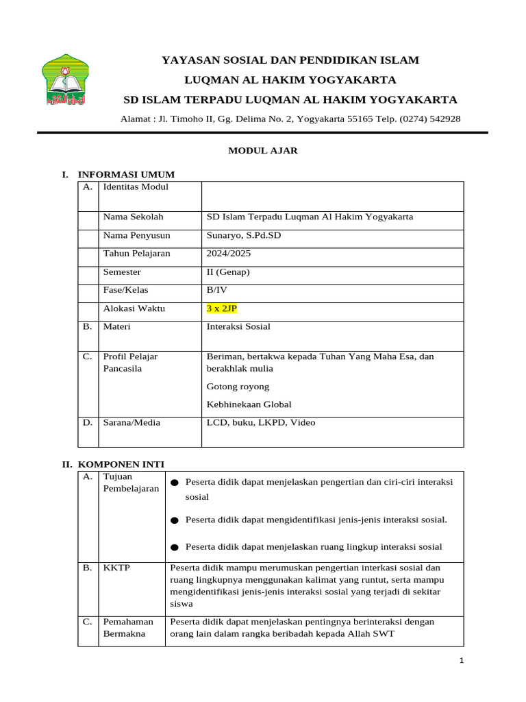 Modul Ajar Adiwiyata Ipas 4 Bab 6 Sunaryo | PDF