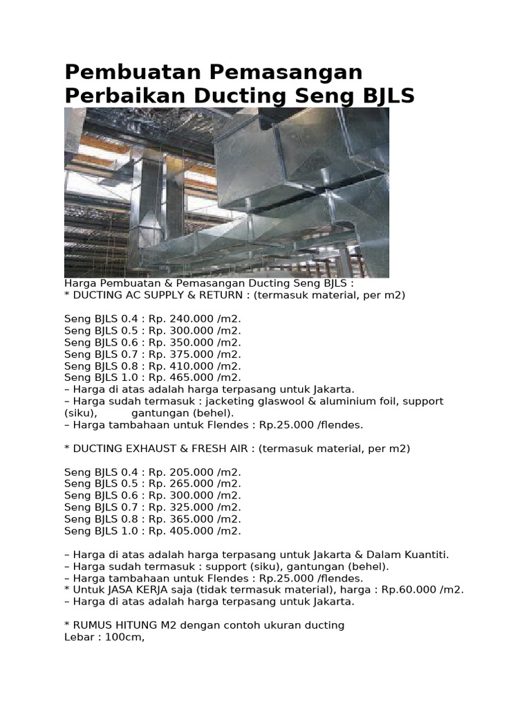 Pembuatan Pemasangan Perbaikan Ducting Seng BJLS | PDF