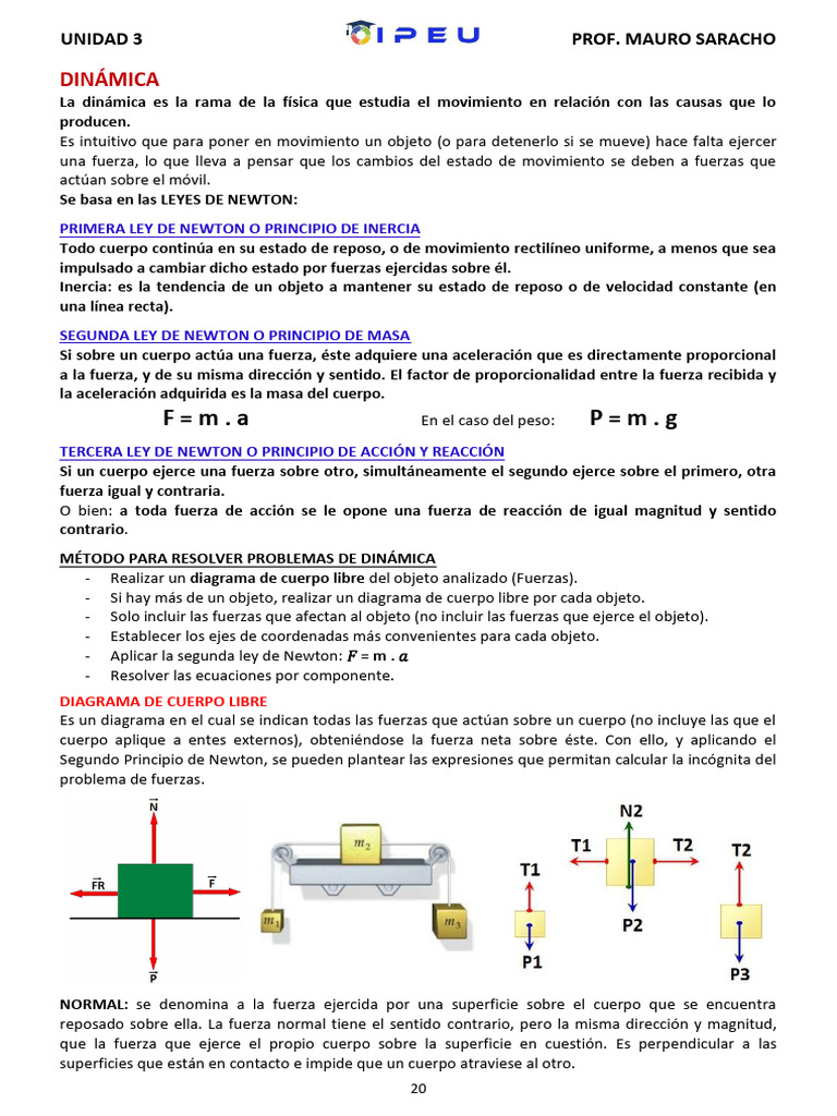 06d-UNIDAD #3 FISICA - DINAMICA - IPEU | PDF | Fuerza | Las leyes del movimiento de Newton