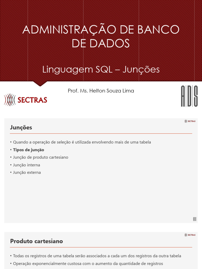 BD01_Aula06_SQL_JUNCOES | PDF | Bancos de dados | SQL
