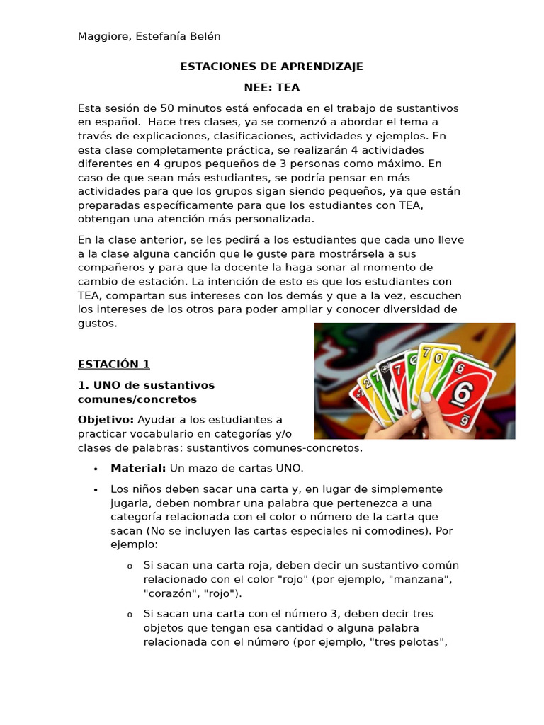 Estaciones de Aprendizaje Maggiore Estefanía | PDF