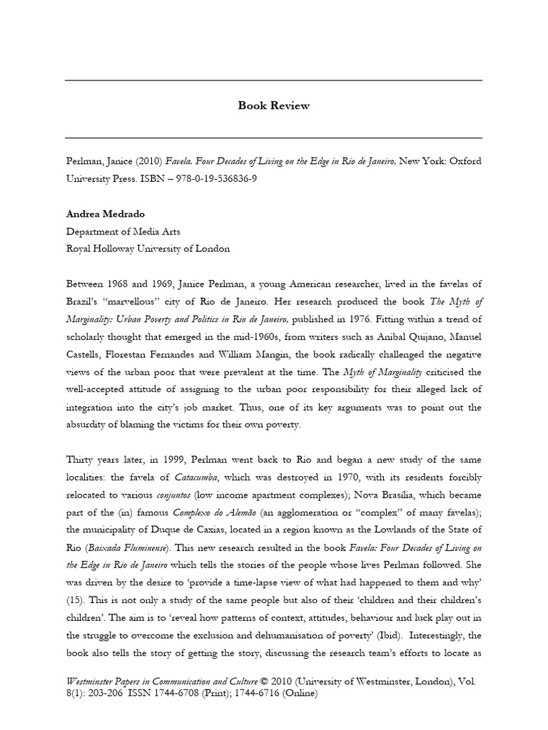 Book Review Perlman Janice 2010 Favela Four Decade | PDF