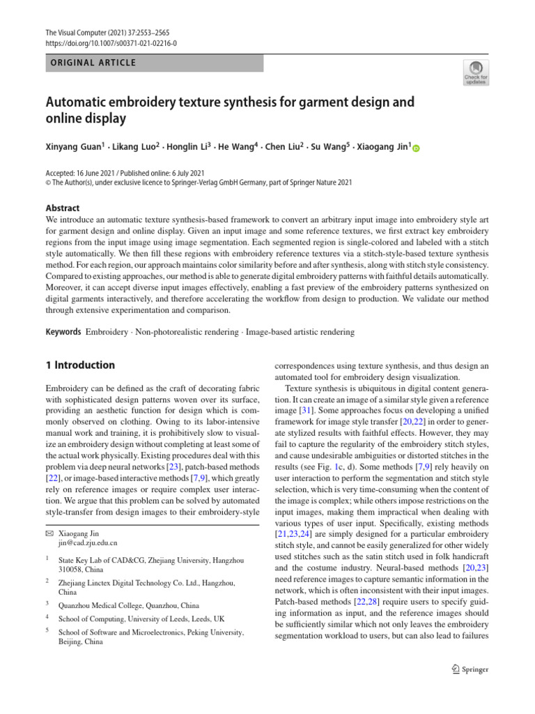 Automatic Embroidery Texture Synthesis For Garment Design and Online Display | PDF | Image ...