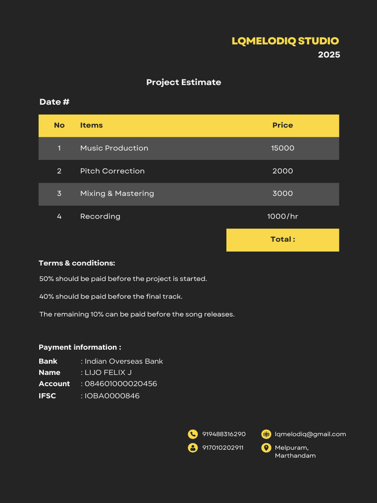 Music Production Project Estimate | PDF