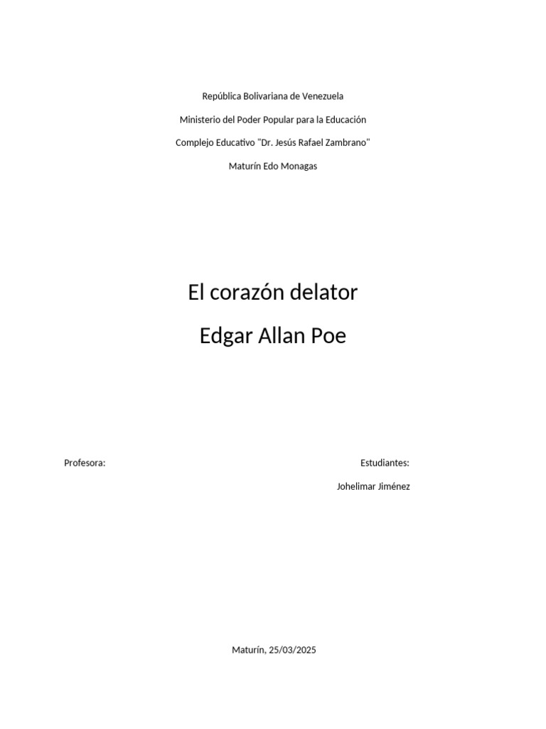 Análisis de "El corazón delator" de Poe | PDF | Edgar Allan Poe | Sicología