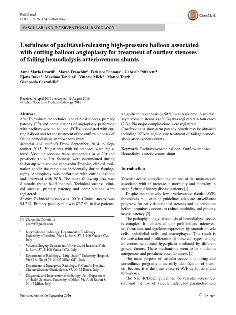 Usefulness of Paclitaxel Releasing High Pressure Balloon Associated ...