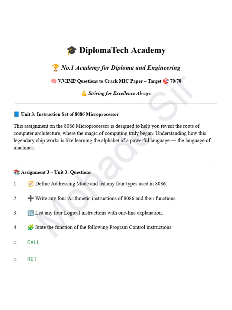 Mic Unit 3 Vvimp Question Bank | PDF | Assembly Language | Computing