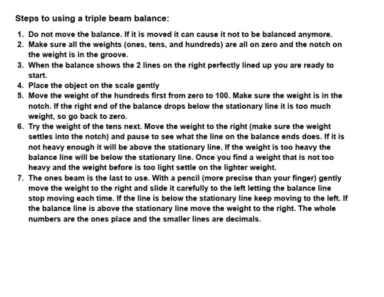 Using a Triple Beam Balance: Steps | PDF